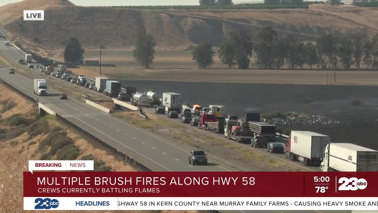 Multiple brush fires along Highway 58 in Bakersfield