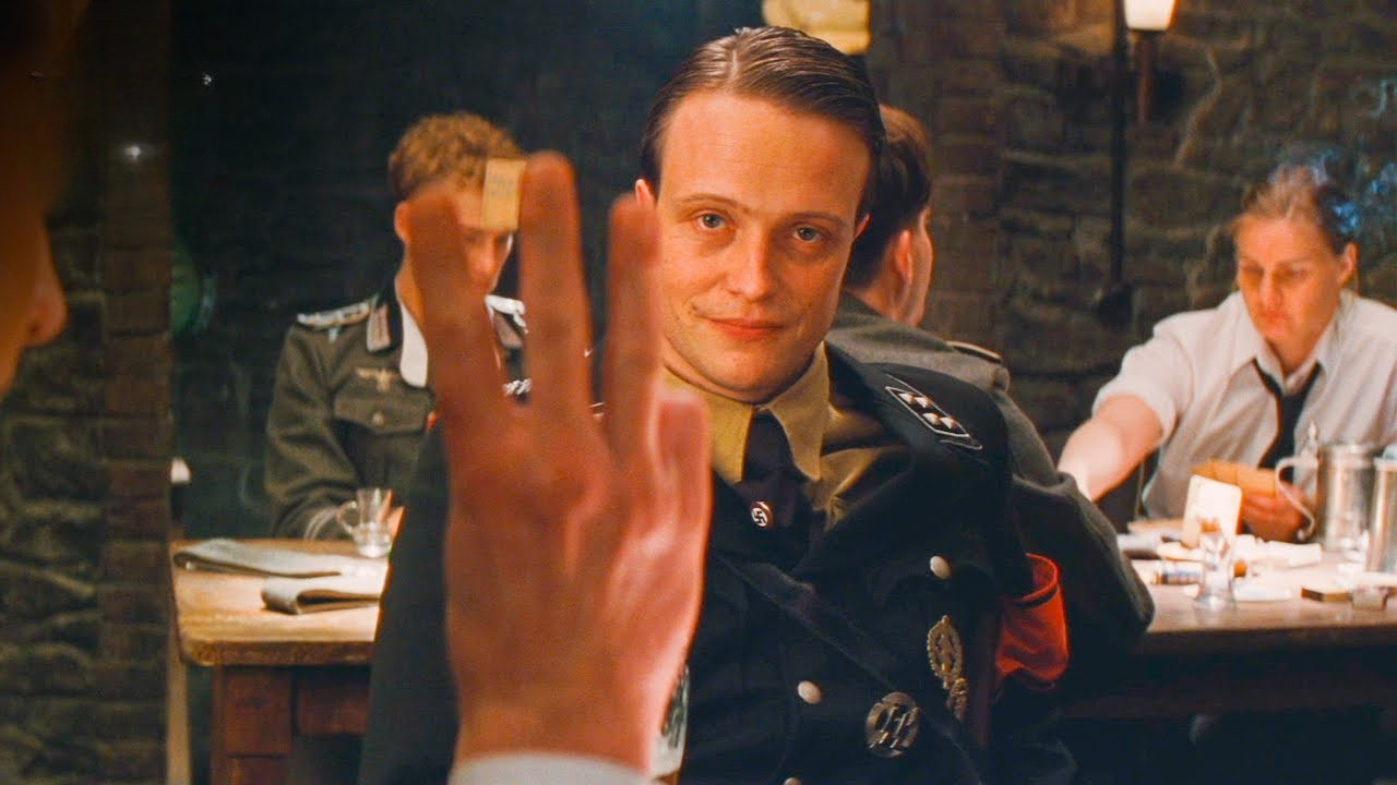 Lt. Hicox blows his cover (iconic bar scene) Inglourious Basterds