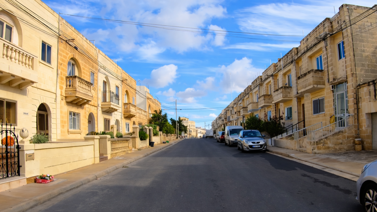 Driving through a residential street in Malta (4K)