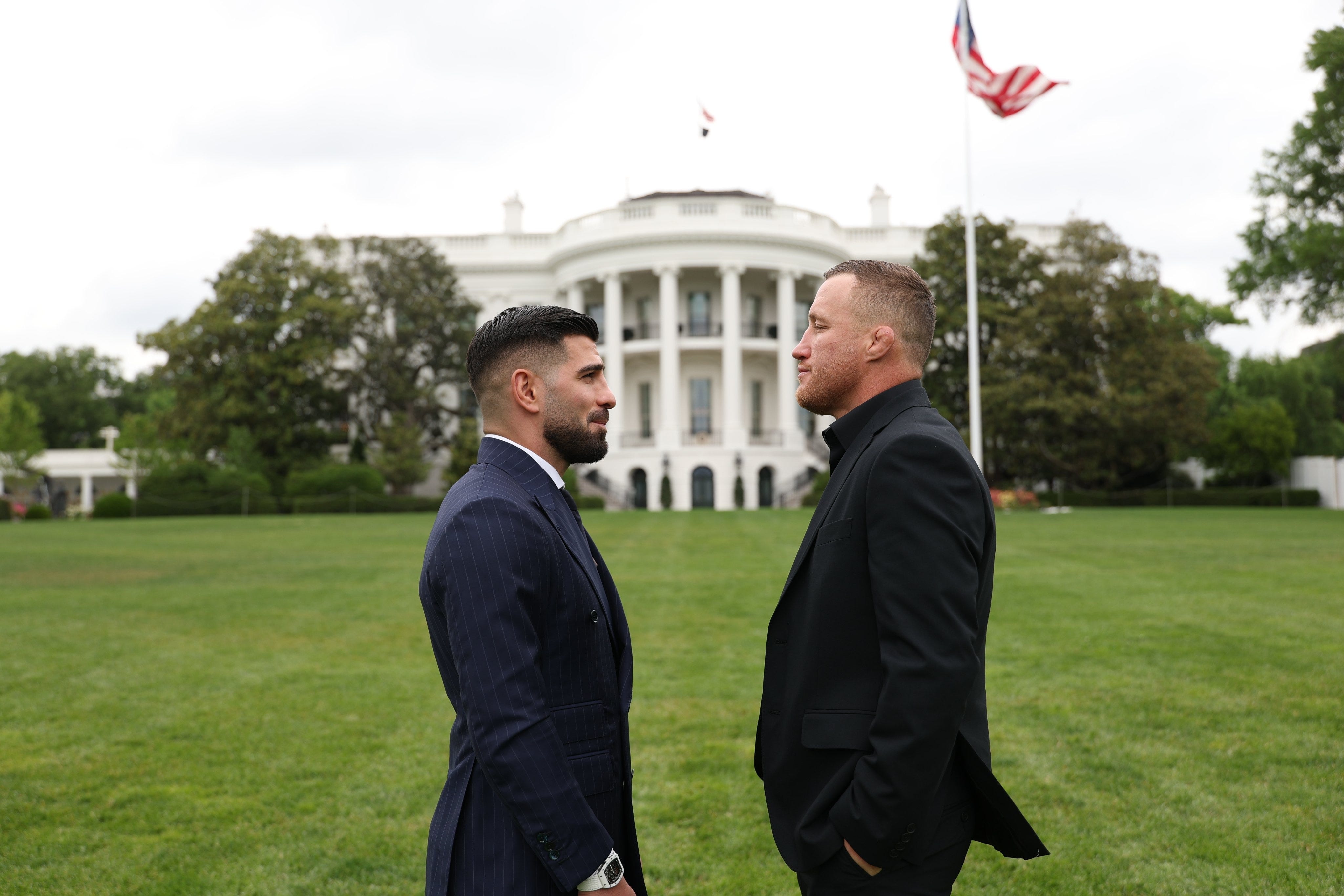 Video: Ilia Topuria, Justin Gaethje face off at White House
