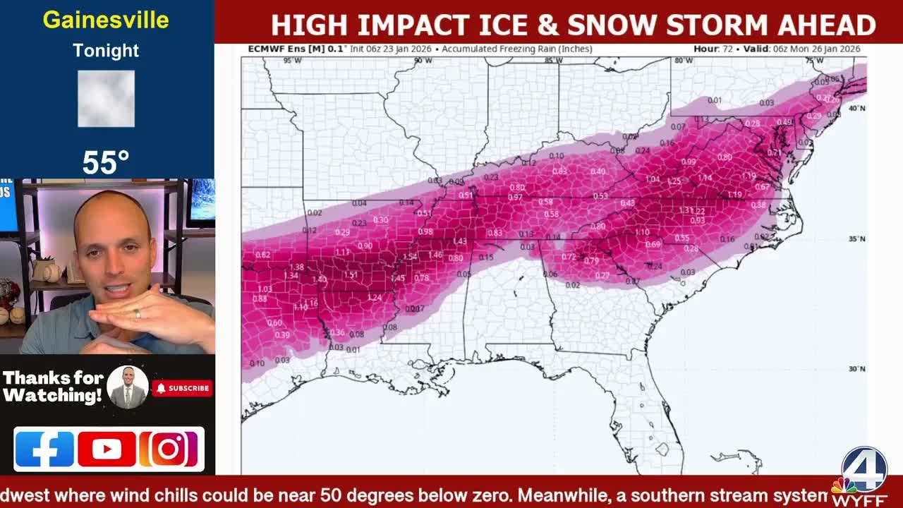 Dangerous ice storm threatens Carolinas and Georgia
