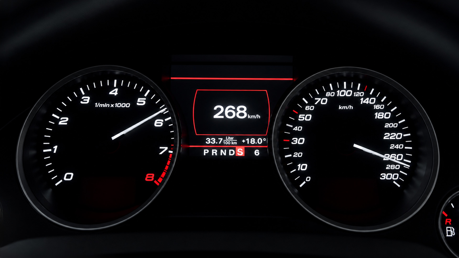 Audi S8 Autobahn kickdown van 0 naar 268 km/u