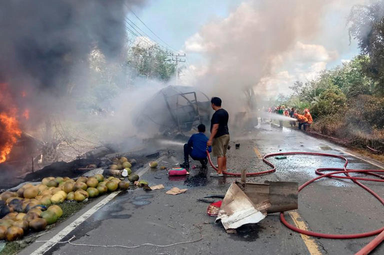 Indonesia bus crash: 16 dead after oil tanker fire engulfs bus on ...
