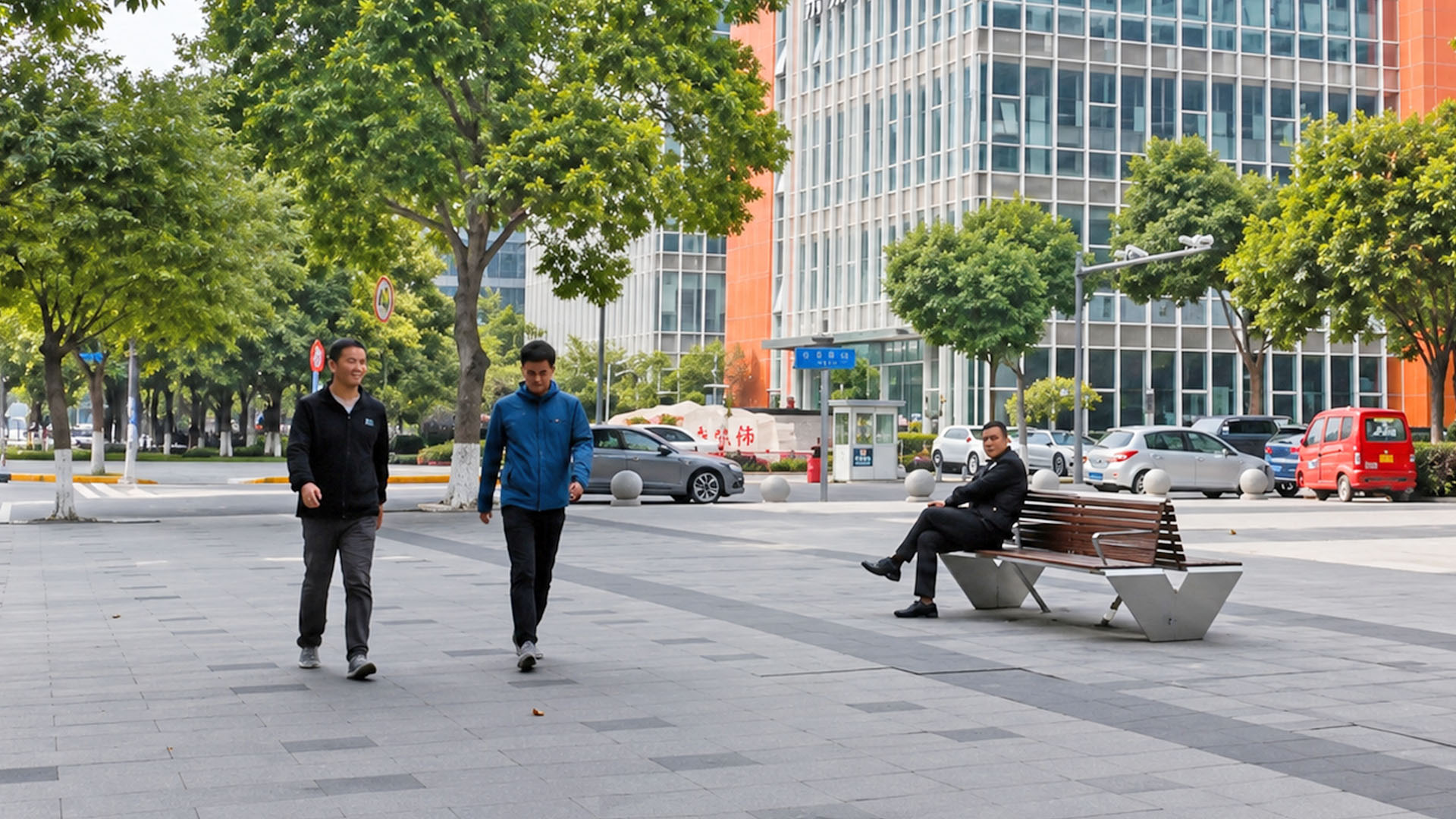 People enjoy spacious public areas inside China’s contemporary business ...