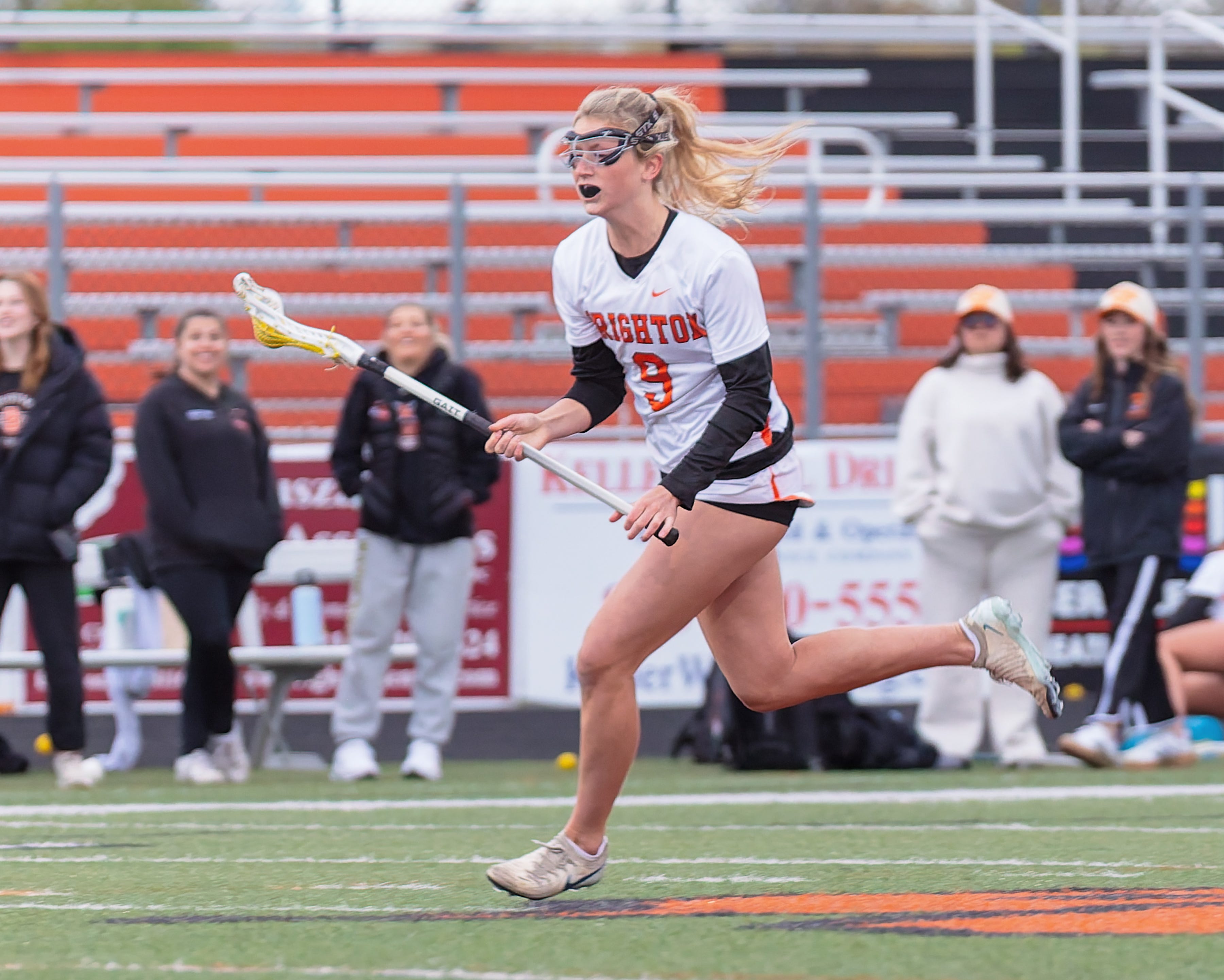 Brighton girls lacrosse freshman shows track speed against Hartland