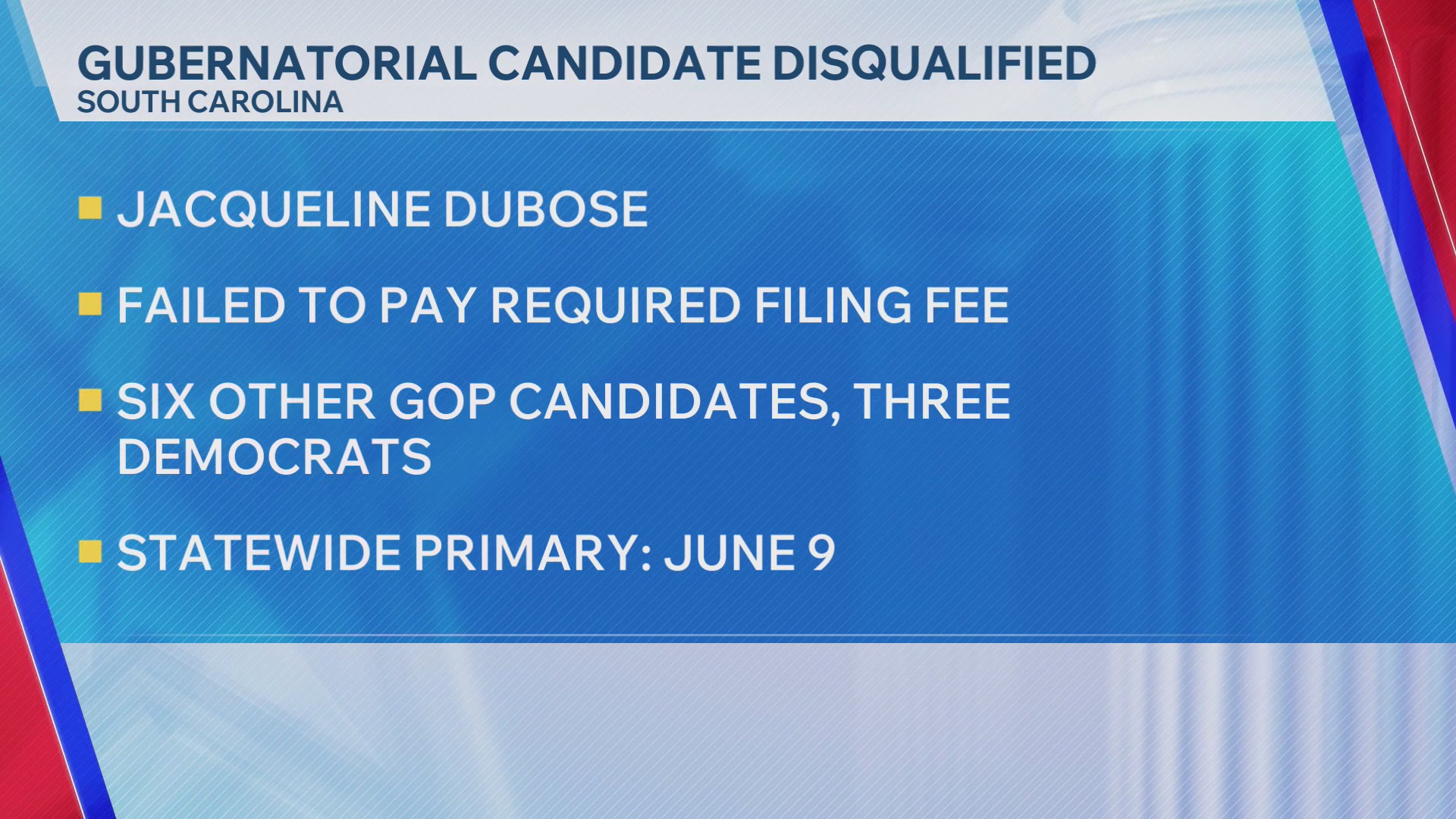 South Carolina gubernatorial candidate disqualified