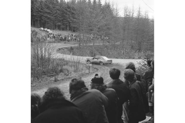 Rally action through Clocaenog Forest in 1975