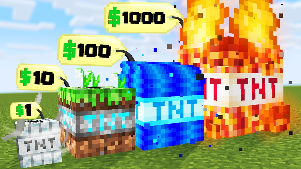 Purchasing powerful elemental explosives to destroy everything in Minecraft