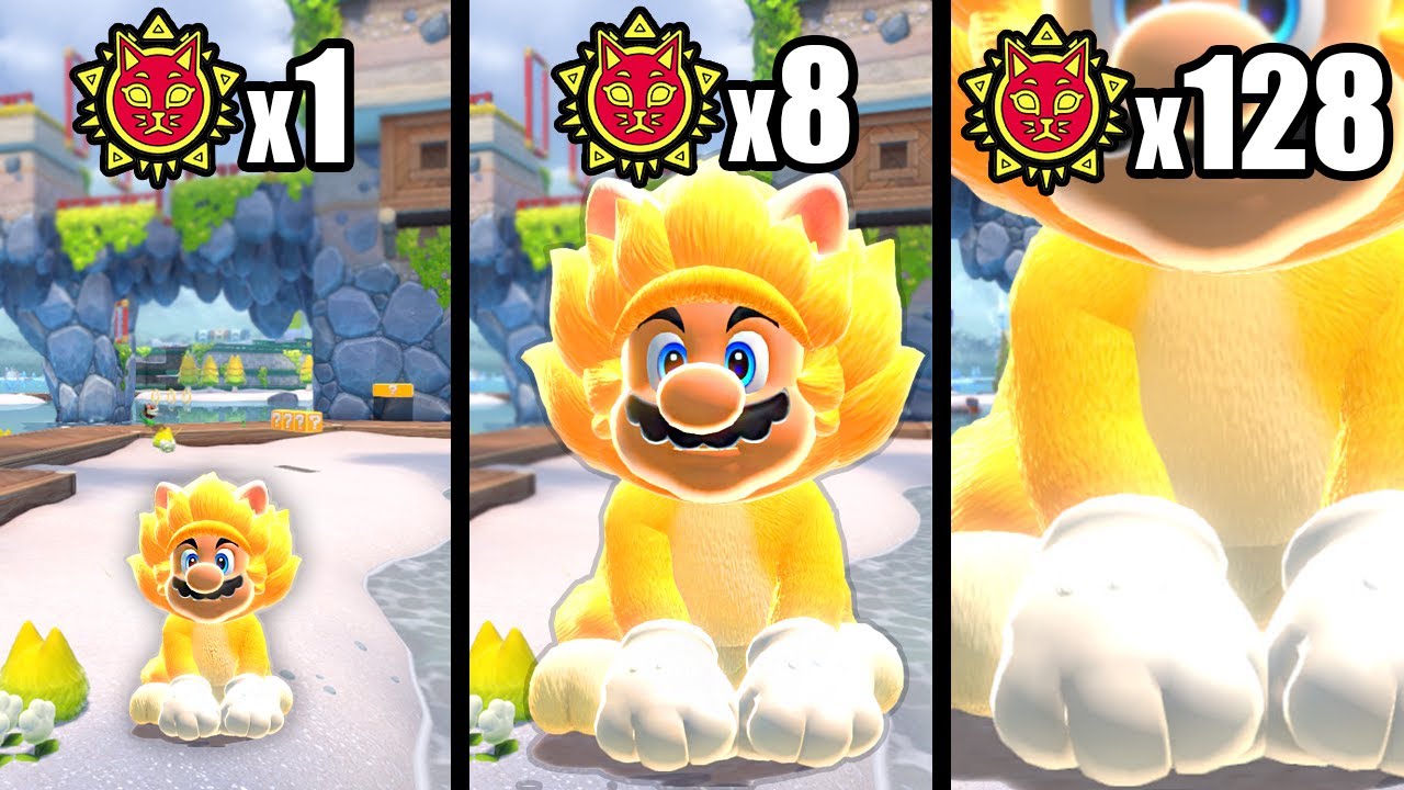 Mario grows larger every time he collects a shine in Bowser's Fury
