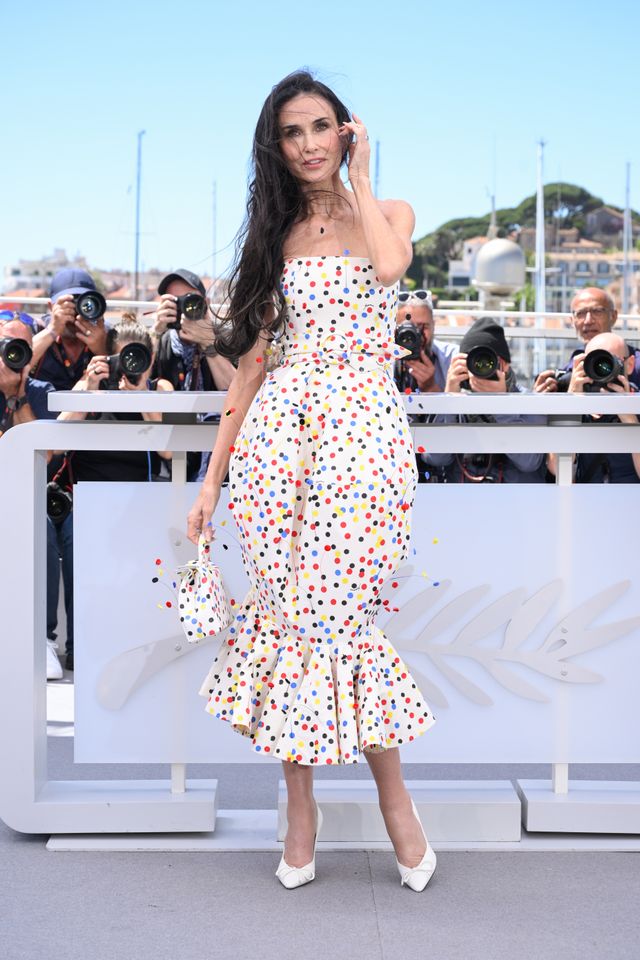 Demi Moore makes a statement in a multicolored polka dot dress that ...