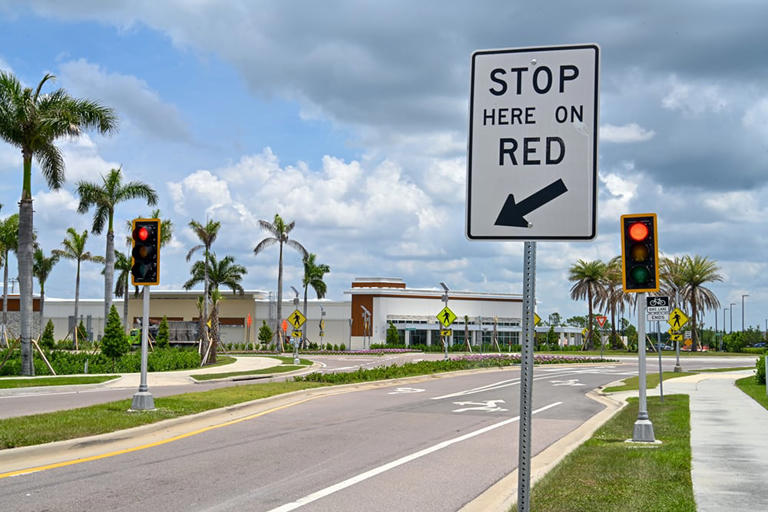 Sarasota County activates first traffic signal at roundabout