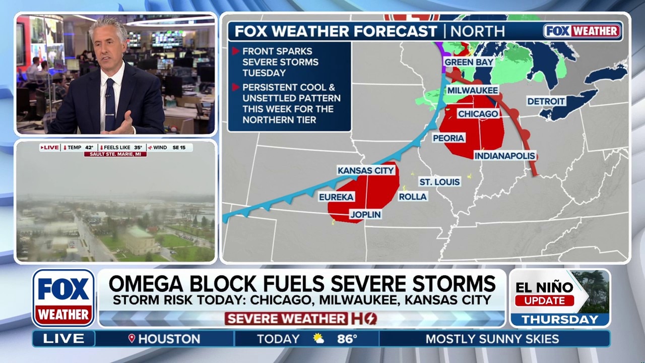 Line of severe storms tonight fueled by an Omega Block weather pattern