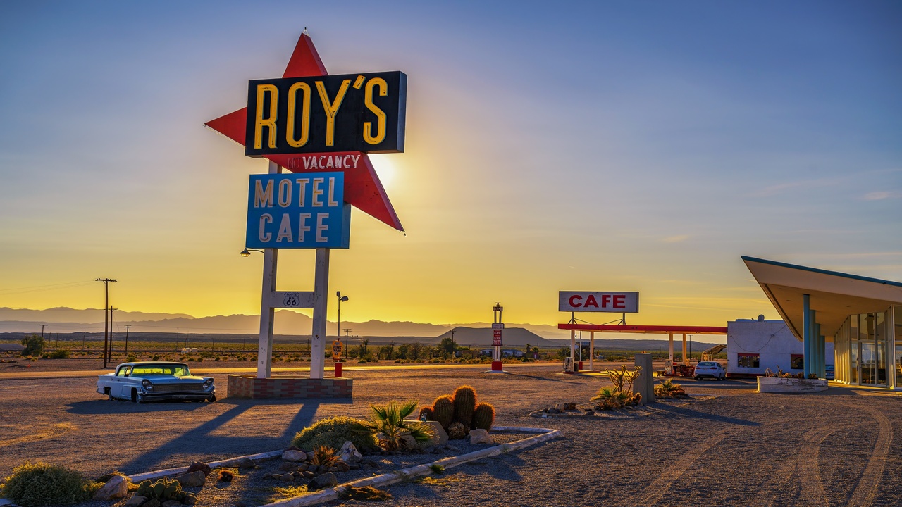 Roy’s neon sign never went out and neither did this ghost town on Route 66