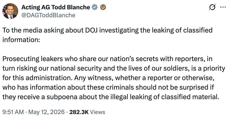 Trump’s DOJ goon brags about going after 'traitor' journalists