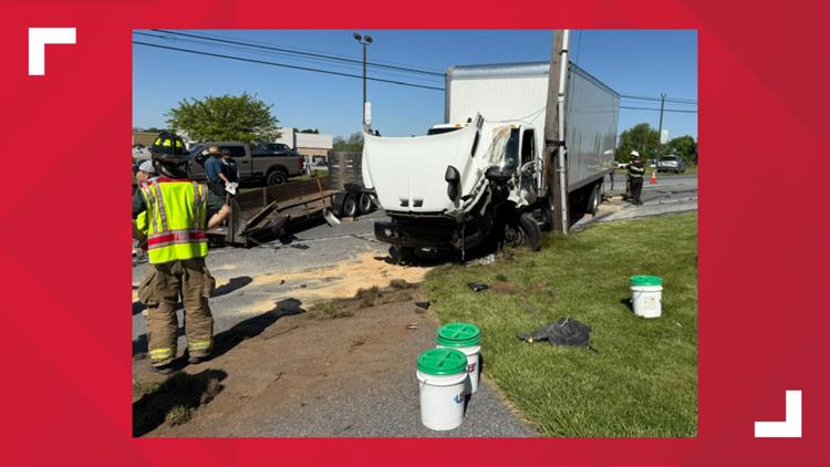 Box truck involved in multi-vehicle crash shears off utility pole in ...