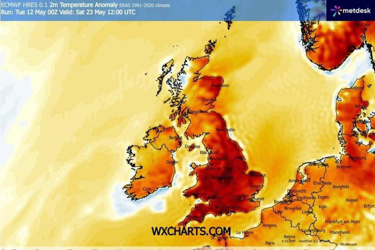 UK heatwave maps show Yorkshire facing four-day scorcher