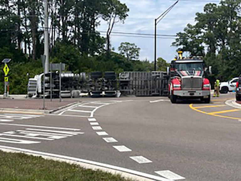 Truck carrying shell material crashes at Bee Ridge Road and Aberdeen Drive