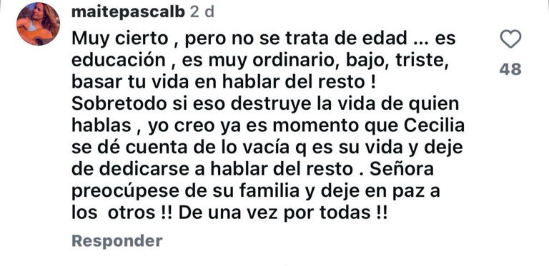 Maite Pascal reaccionó contra Cecilia Gutiérrez: "Deje en paz a los otros"
