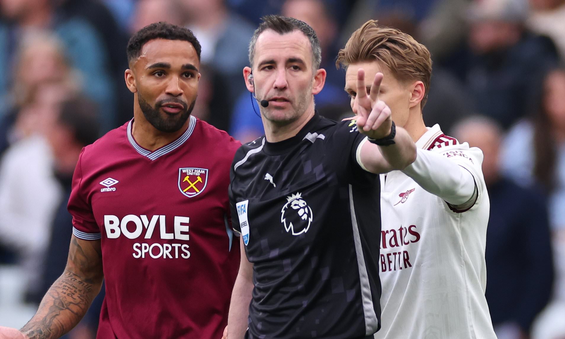 Moment referee is left confused at VAR during call to rule out West Ham ...