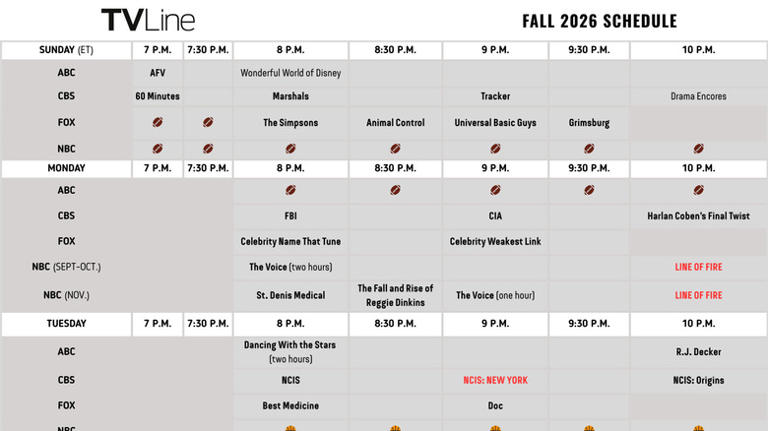 Fall TV schedule grid: A printable guide to ABC, CBS, Fox & NBC — plus ...