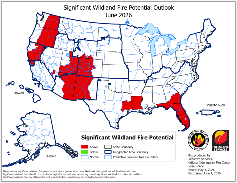 New map shows states with significant wildfire chances