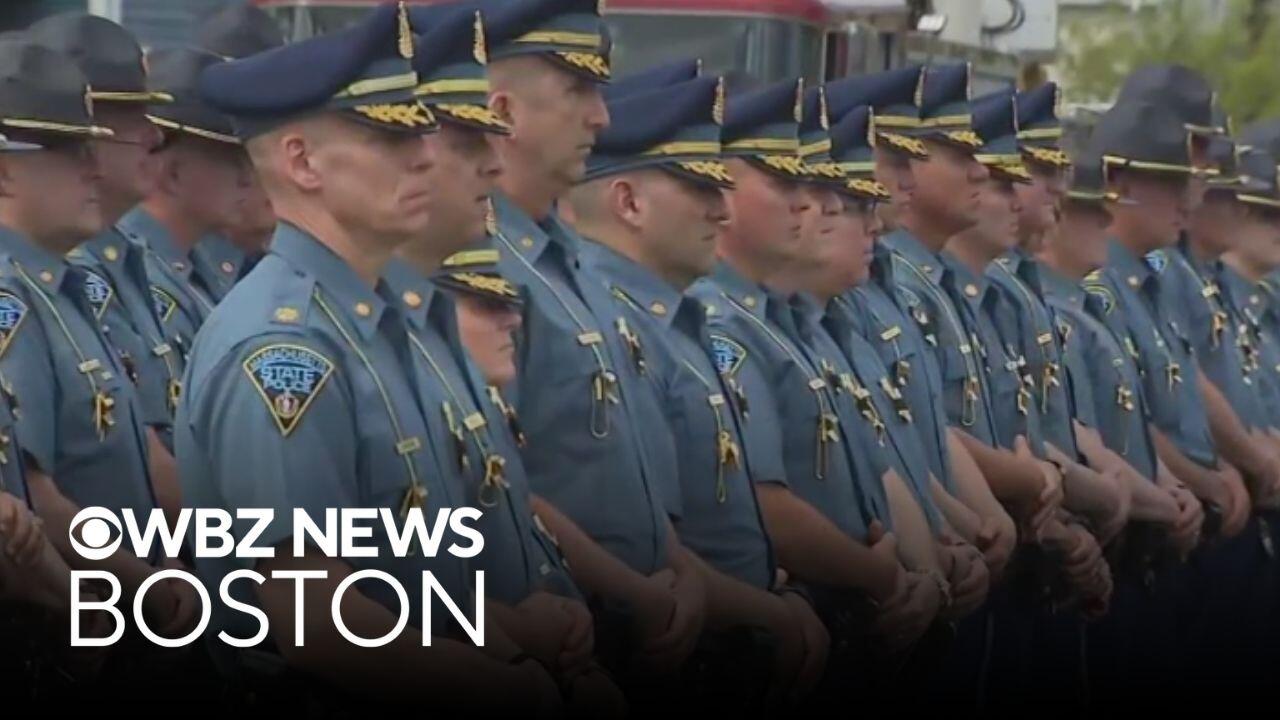 Law enforcement lines street for wake of fallen Mass. State Police ...