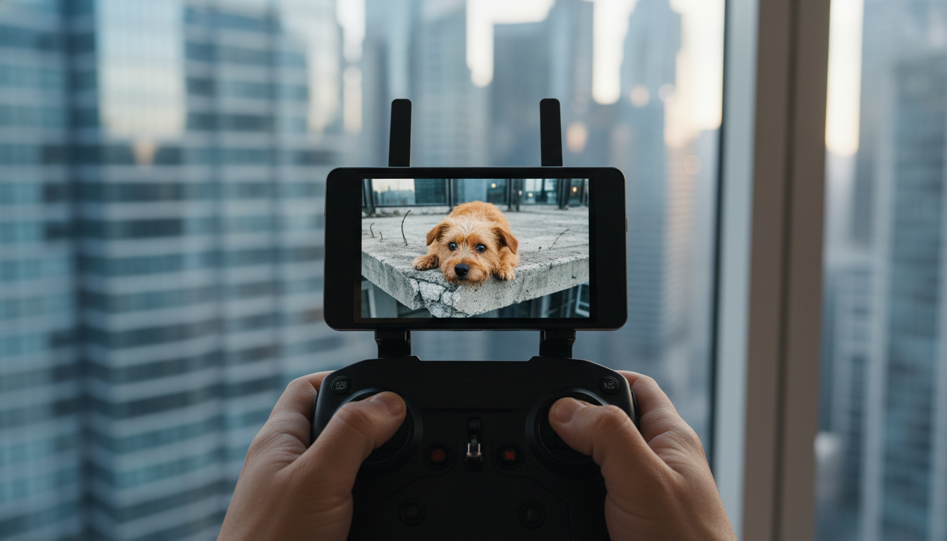 Drone helps save missing dog trapped on 13th-story ledge