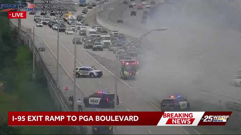 Car fire briefly closes PGA off-ramp on I-95