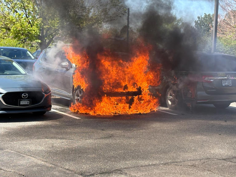 Car catches fire in library parking lot after 'mechanical problems'