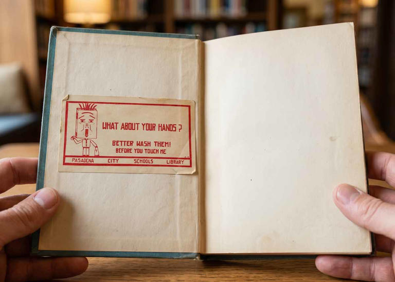 1920s library sticker told kids to wash their hands before touching