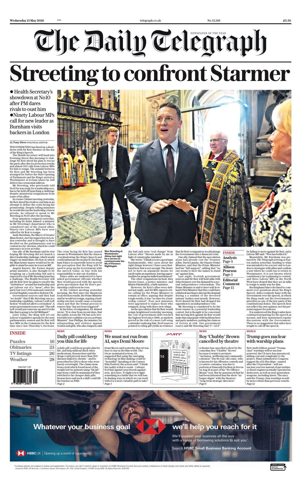 'Starmer and Streeting set for showdown' and 'Crisis? What crisis?'