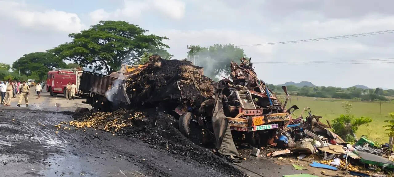 Two killed in fire as lorries collide head-on in Khammam