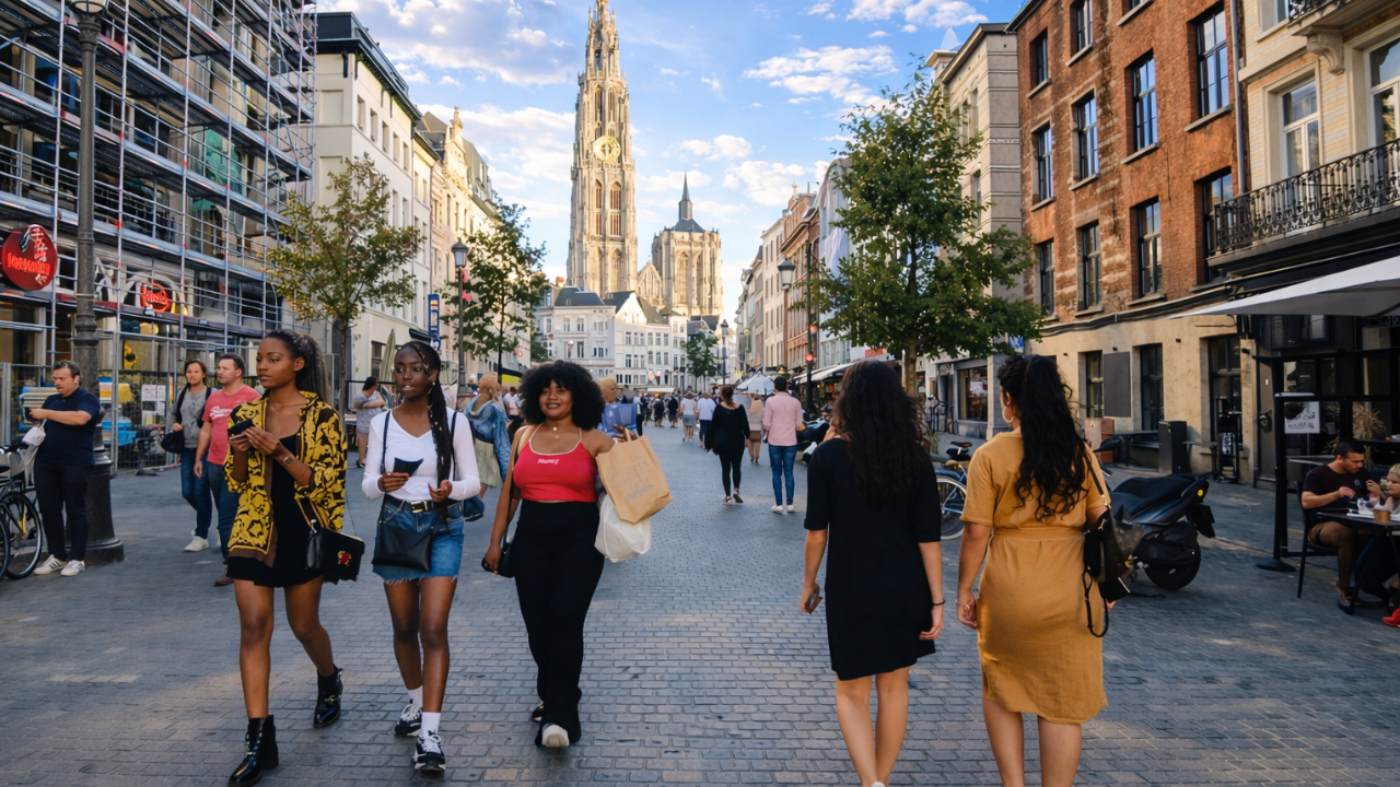 Khám phá các con phố Antwerp và khung cảnh nhà thờ (4K)