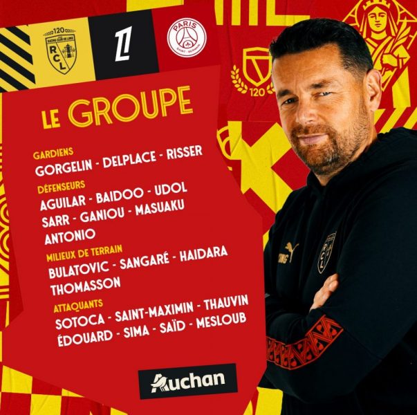 Lens vs PSG – The RCL squad: 3 players out