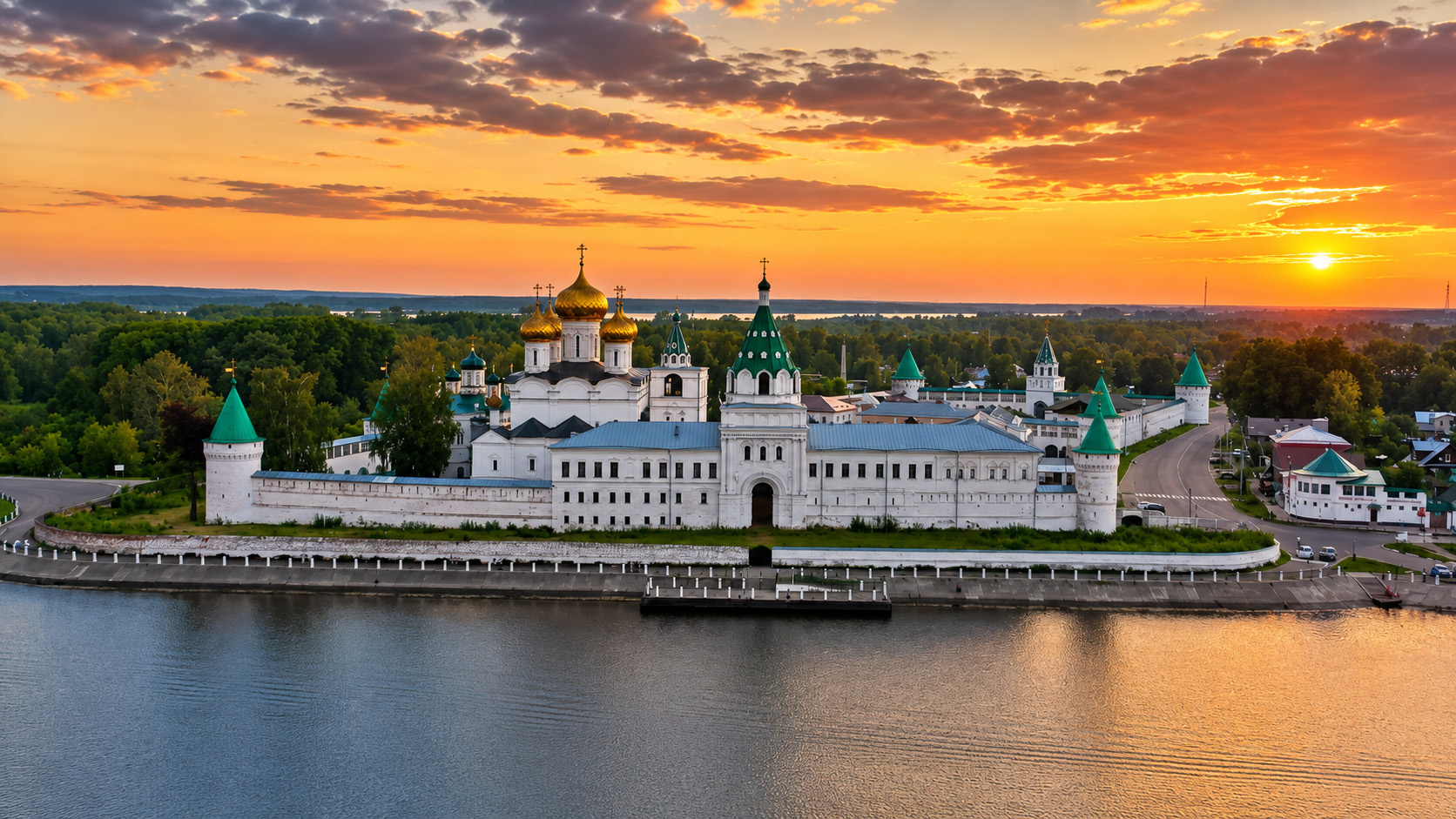 A historic Russian monastery crowned with golden domes