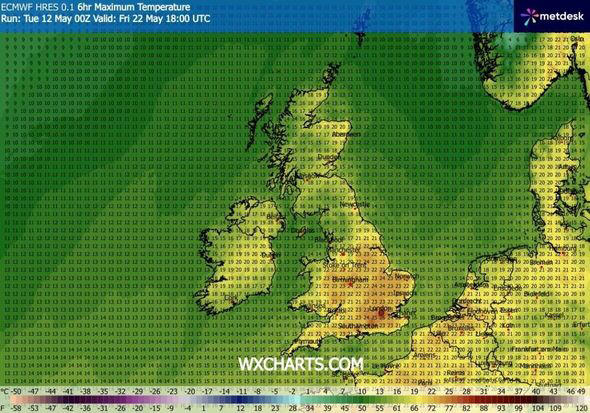 UK weather maps show 27C heat surge lasting 4 days in May - 18 hottest ...