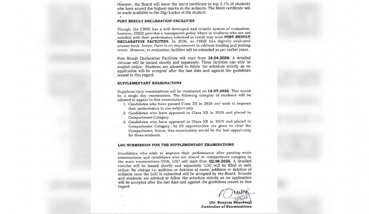 CBSE 12th supplementary exam 2026 dates out; LOC submission from June 2