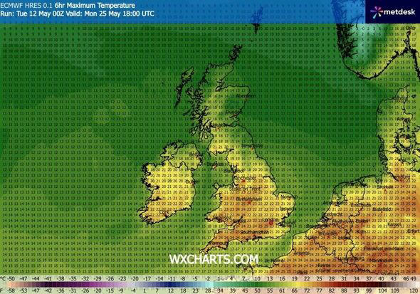 UK weather maps show 27C heat surge lasting 4 days in May - 18 hottest ...