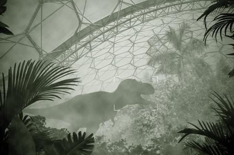 Sneaky T Rex behind Eden Project cheeky mysterious post