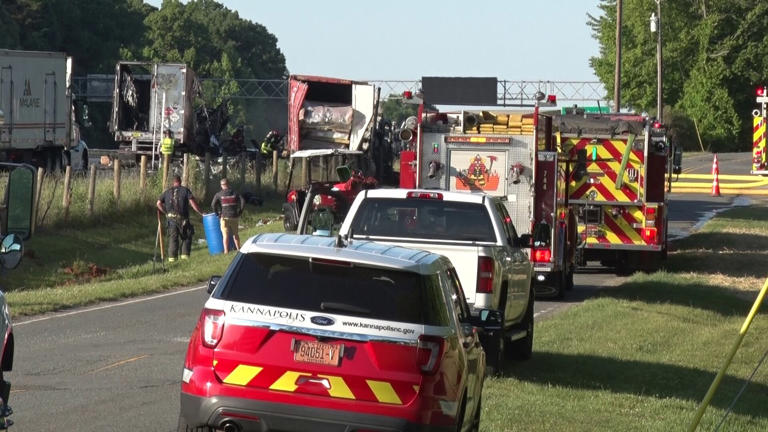 Fiery tractor-trailer crash on I-85 leaves 1 dead in Rowan County