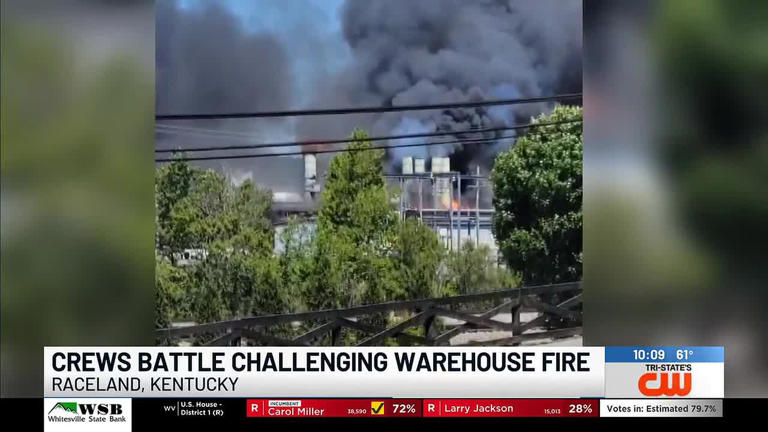 Crews battle challenging warehouse fire