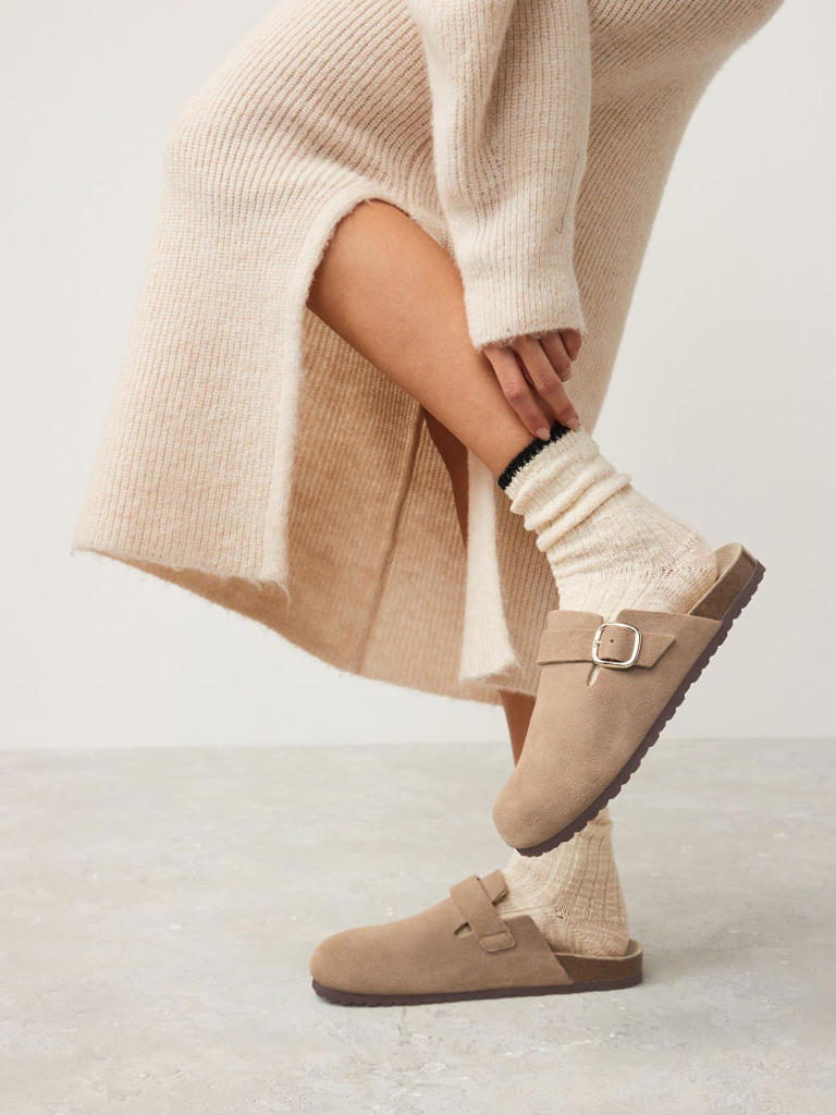 Suede clogs are the comfiest flat shoes around and so easy to style ...