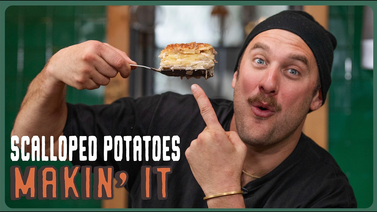 Bake a creamy potato gratin using an easy scallop recipe