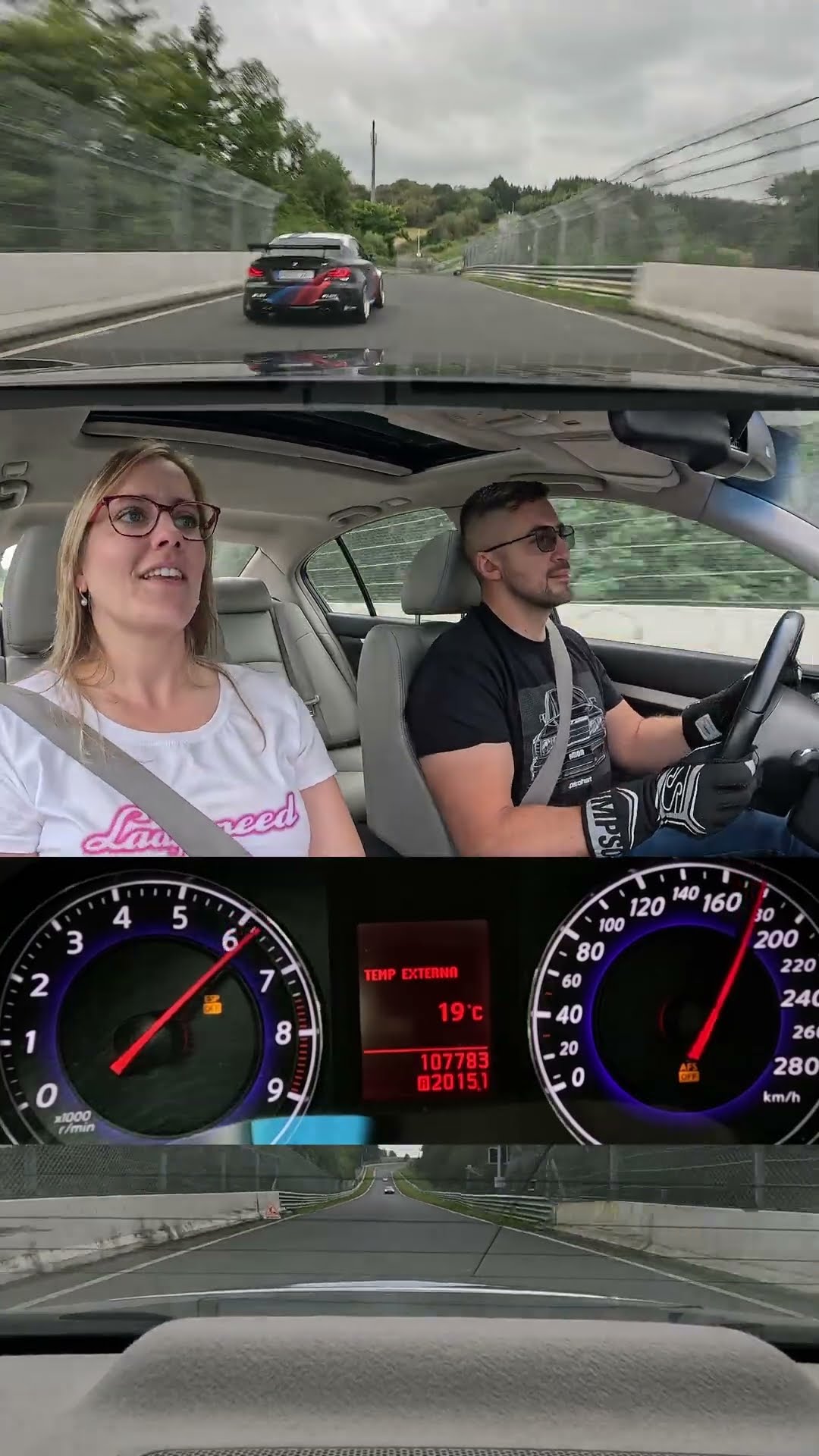 Infiniti G37 S chases a Porsche at Nürburgring track