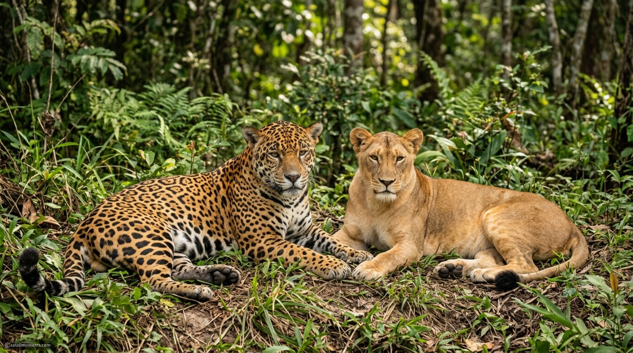This hybrid feline, called a "jaglion," is an unlikely creation of nature