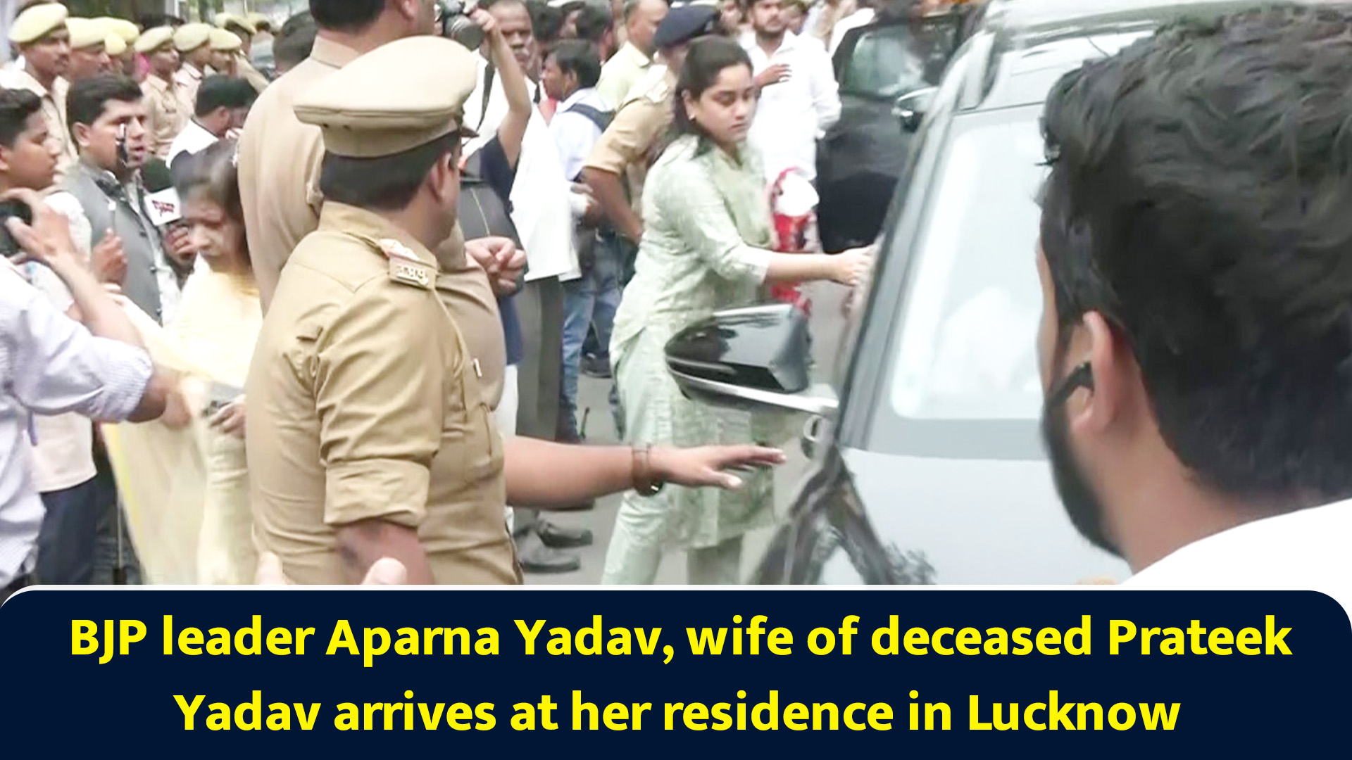 BJP leader Aparna Yadav, wife of deceased Prateek Yadav, arrives at her ...