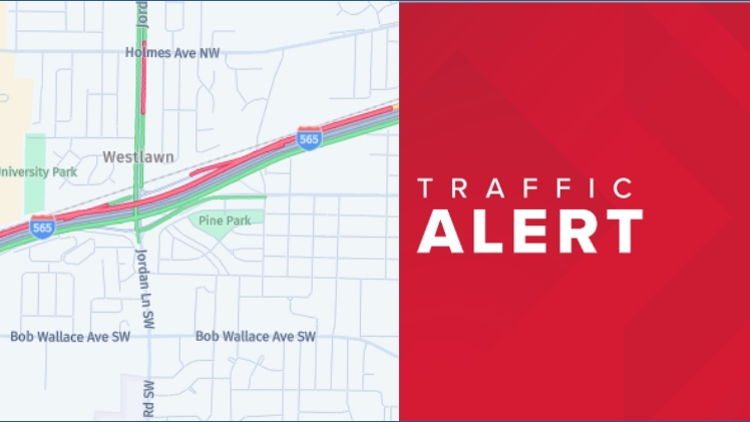 Crash blocks lane on I-565 westbound in Huntsville