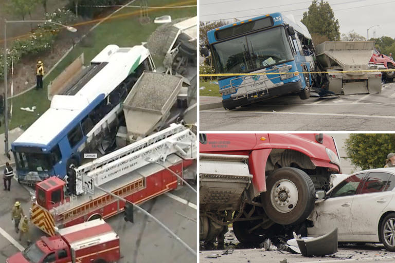 Bus, semitruck and car collide in Santa Clarita, leaving 13 injured