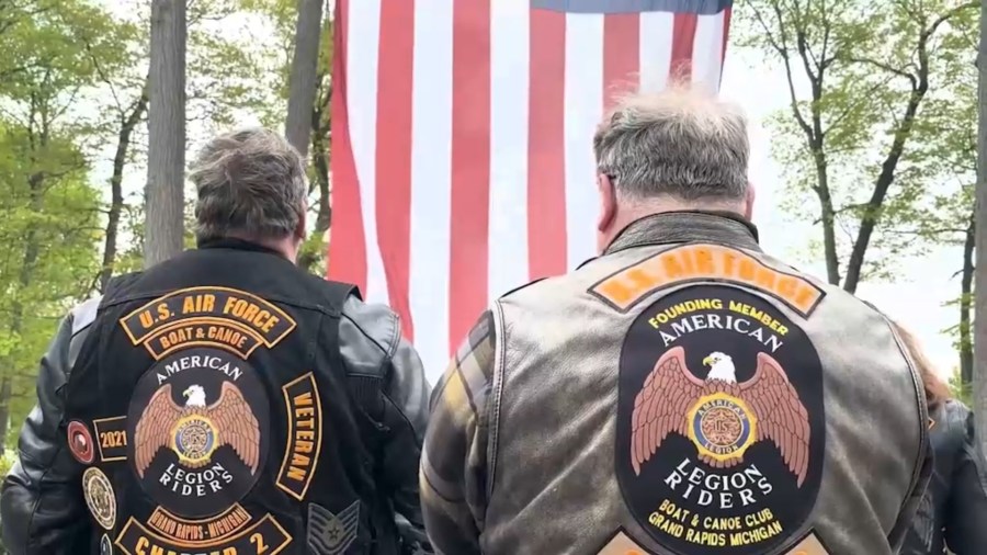 Massive flag raised outside Grand Rapids veterans home