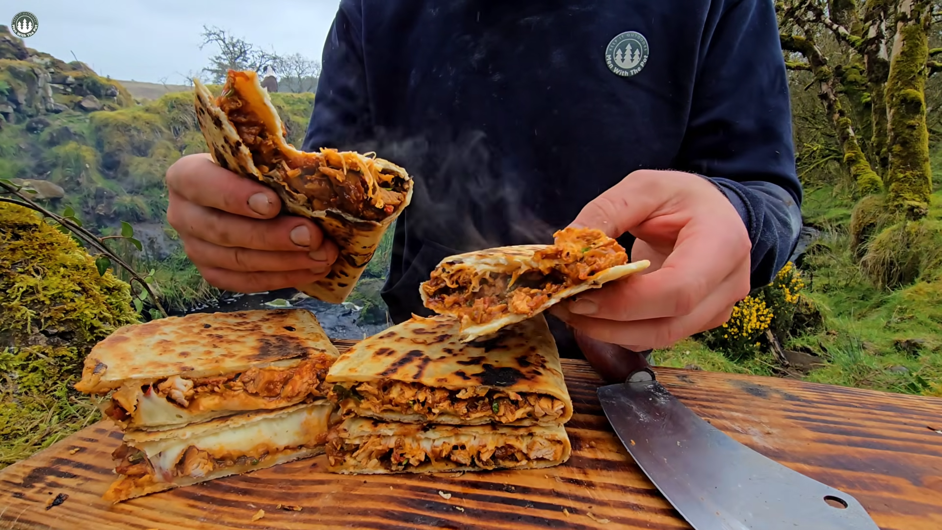 Watch how this BBQ chicken quesadilla crisps up in the wild